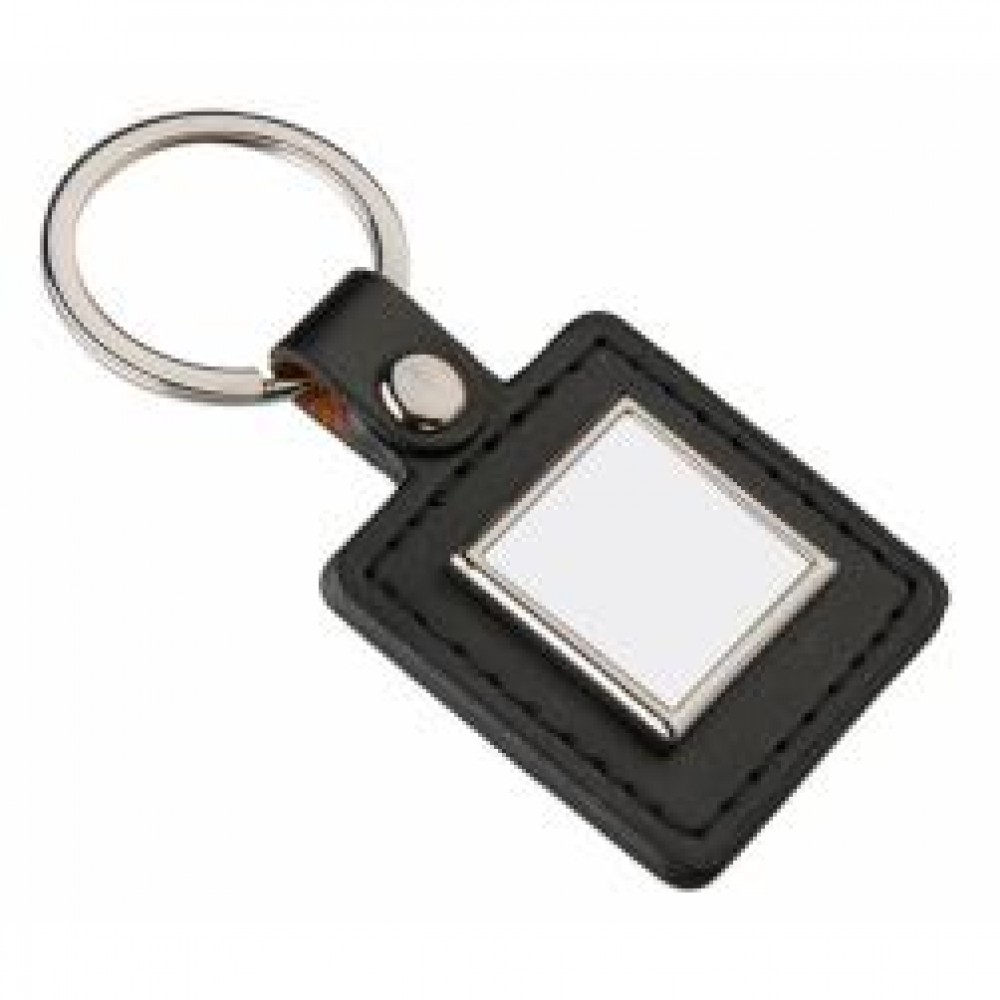 Keyring - 10 x Metal & PU Keyring - Square - Black