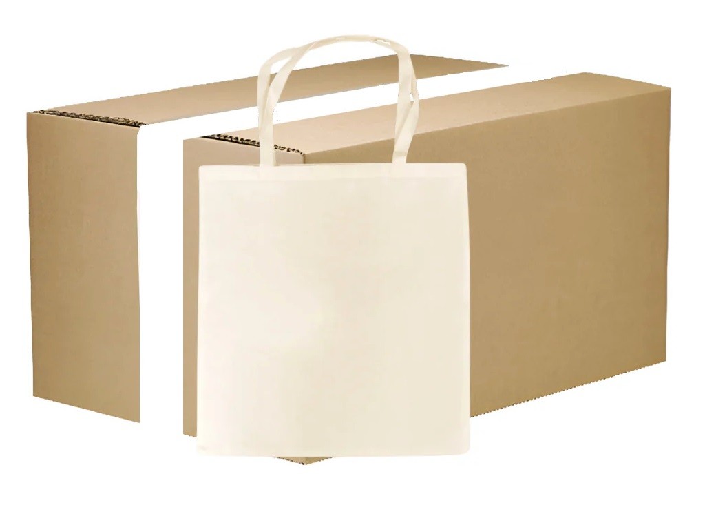 FULL CARTON - 100 x Tote Bag - Paris Canvas Cream - 38cm x 40cm - Short ...